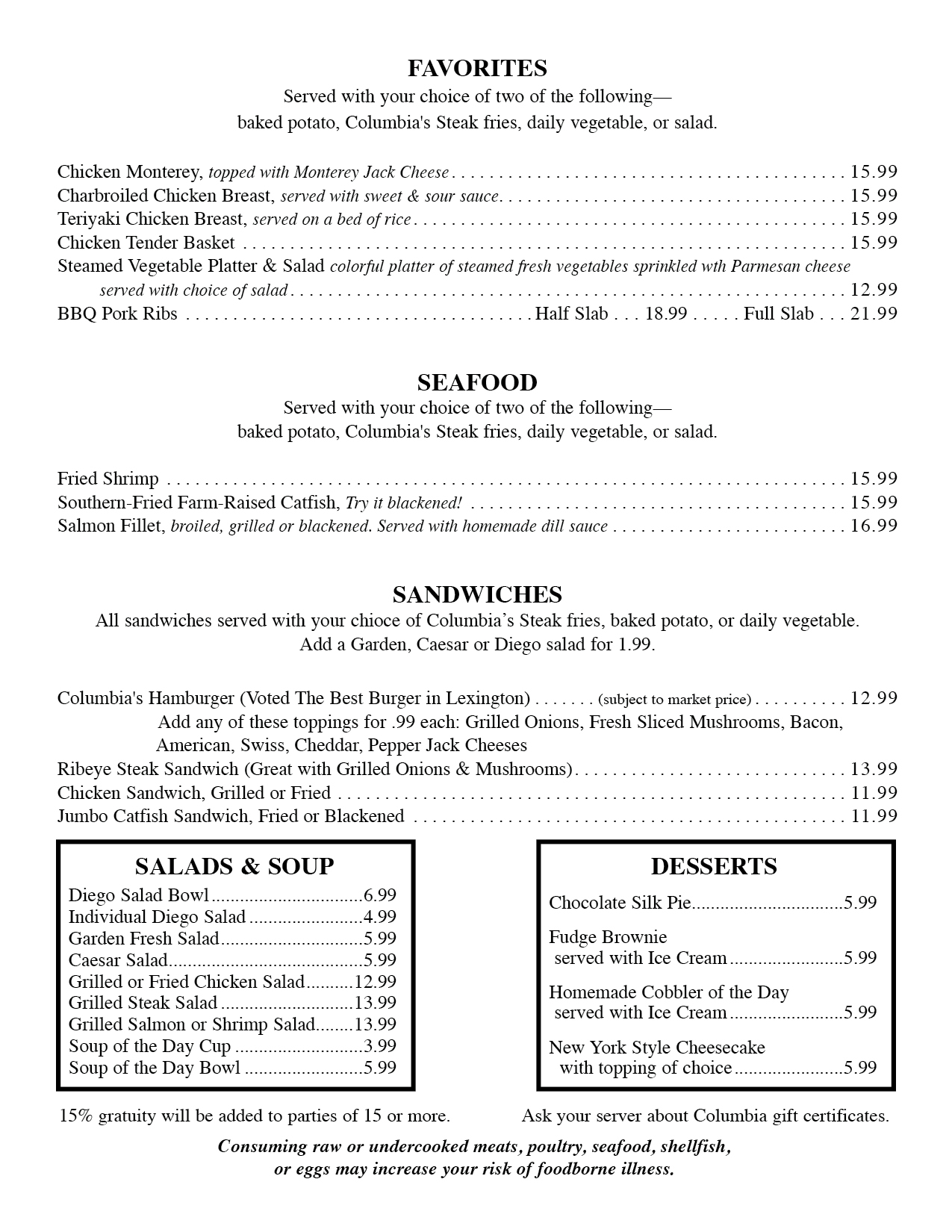 Richmond Rd Menu