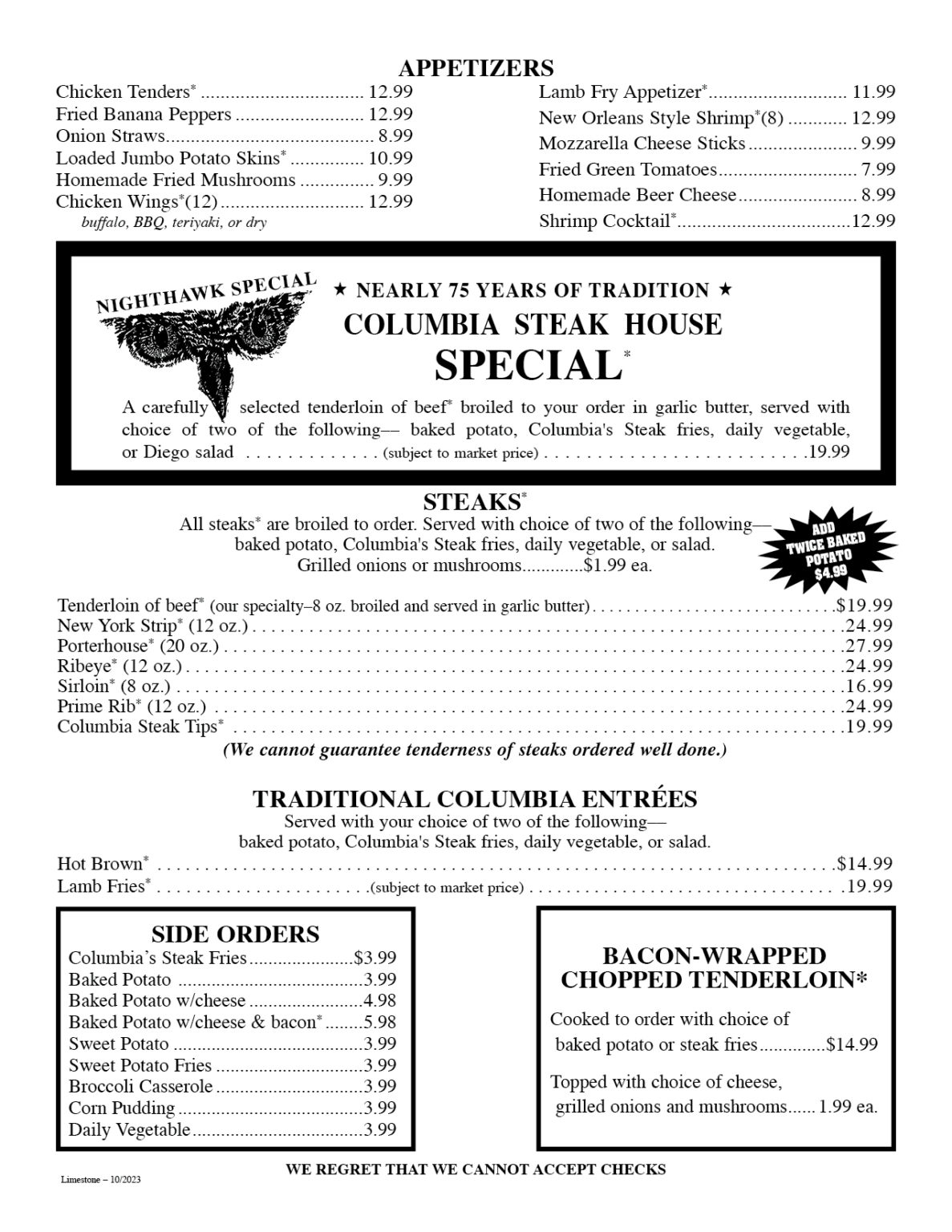 Limestone Menu