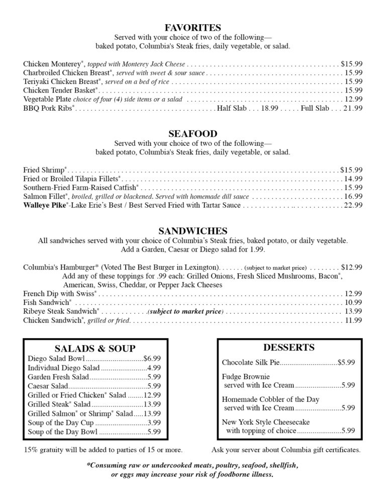 Limestone Menu